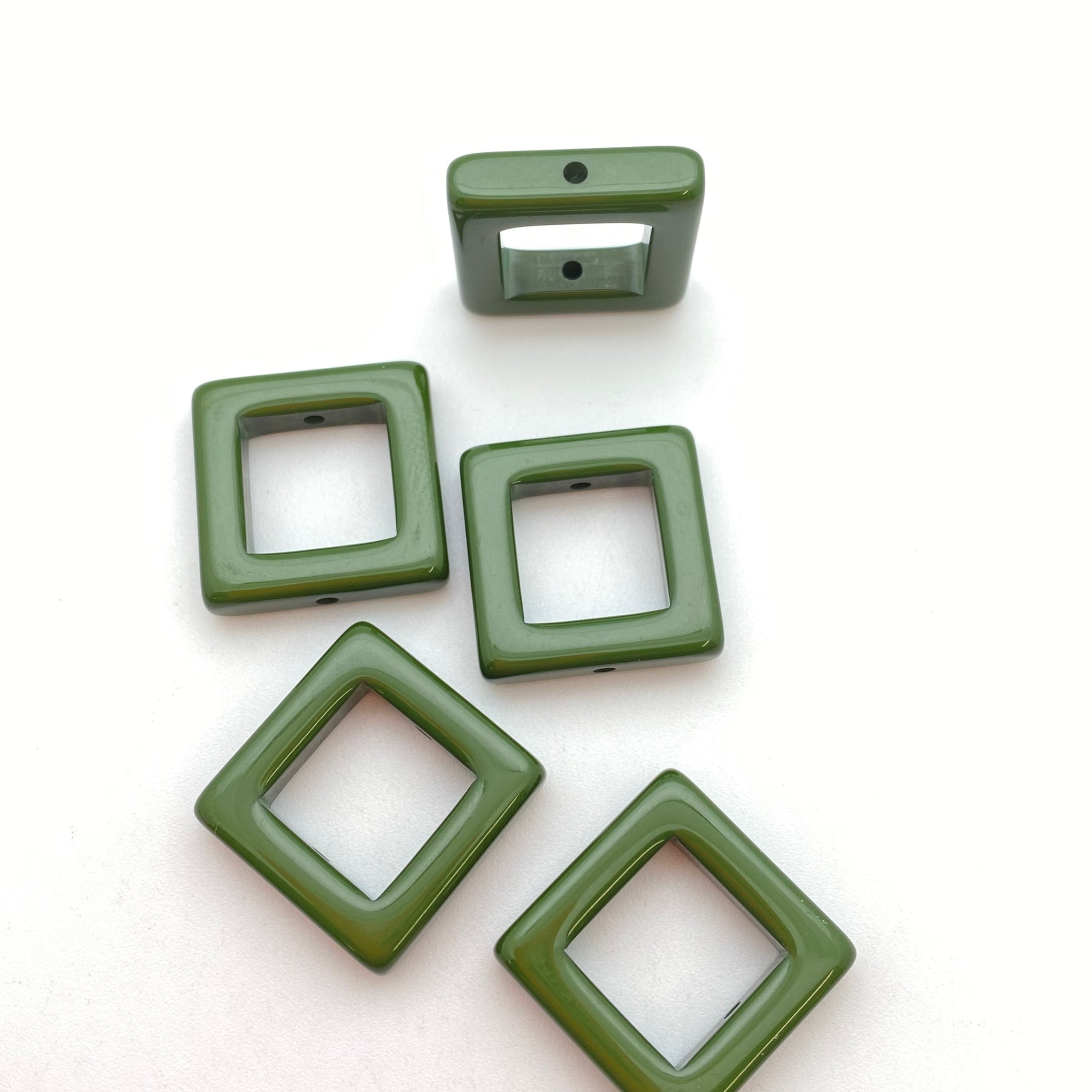 Square Frame Bead 19mm Army Green | Ava Motherwell Collection